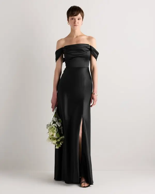 Quince Aurora Stretch Satin Convertible Dress - Black