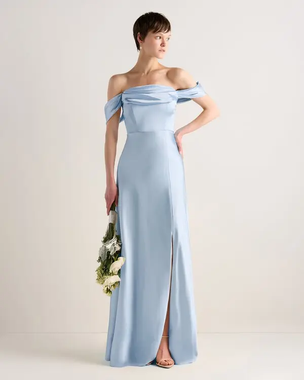 Quince Aurora Stretch Satin Convertible Maxi Dress - Mist Blue
