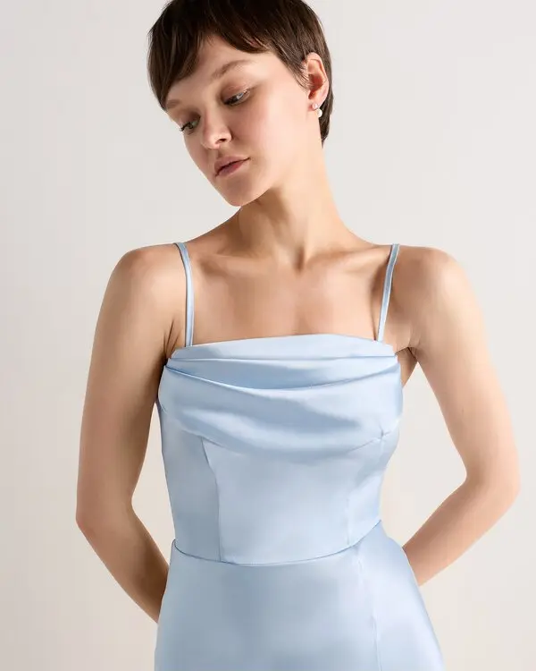 Quince Aurora Stretch Satin Convertible Maxi Dress - Mist Blue