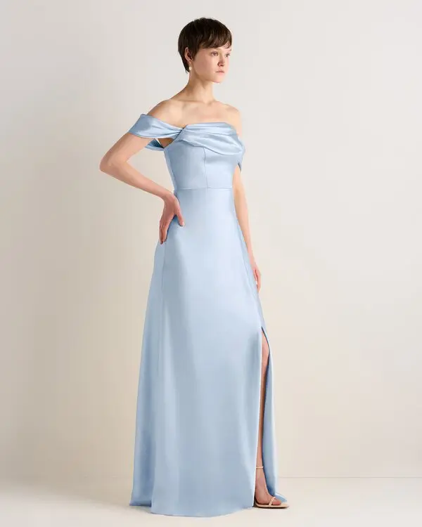Quince Aurora Stretch Satin Convertible Maxi Dress - Mist Blue