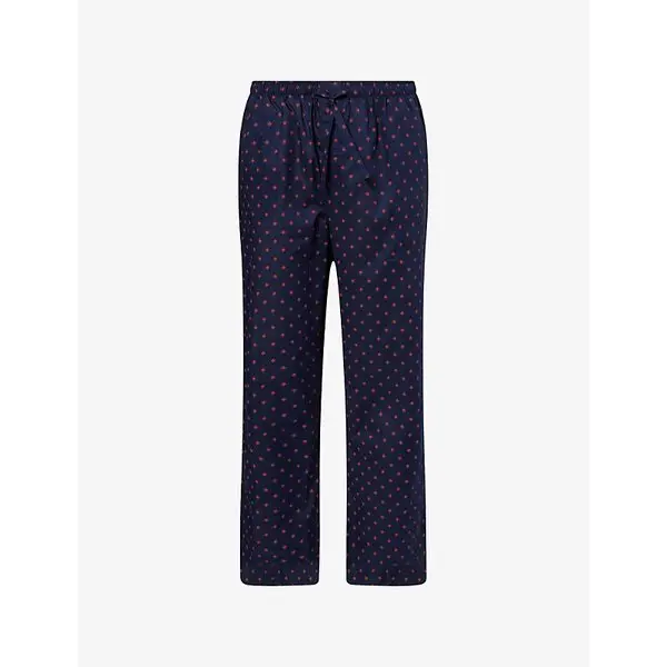 Derek Rose Nelson Printed Cotton Lounge Trousers - Navy
