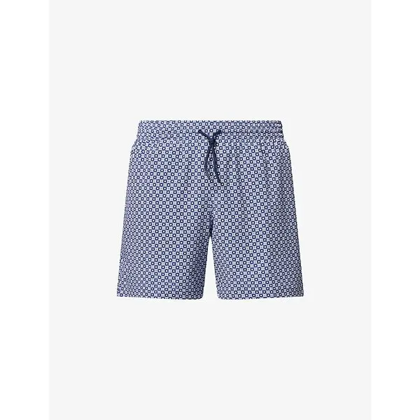 Derek Rose London Geo Cross Printed Swim Shorts - Navy