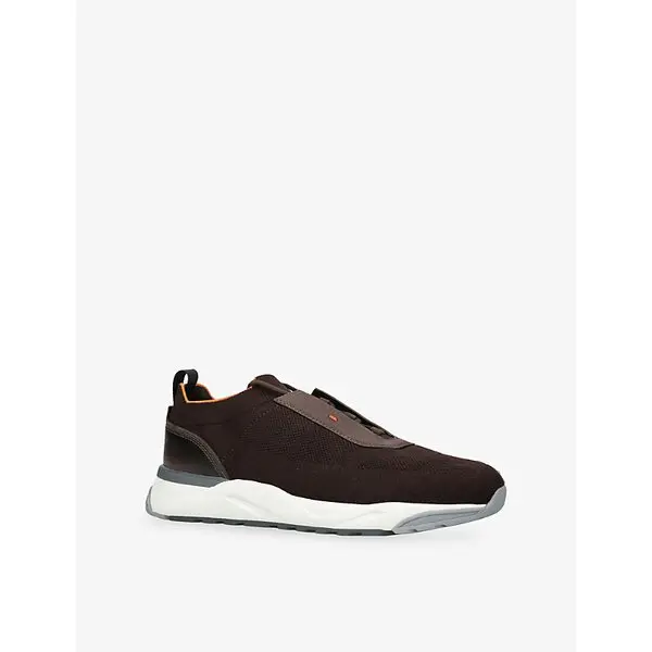 Santoni Tech Knit Leather And Mesh Trainers