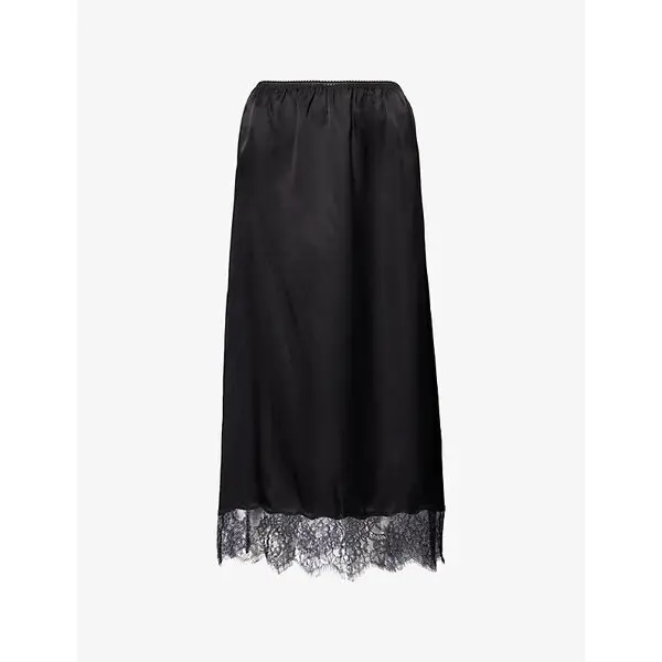 ANINE BING Shelby Lace-trim Silk-blend Midi Skirt - Black