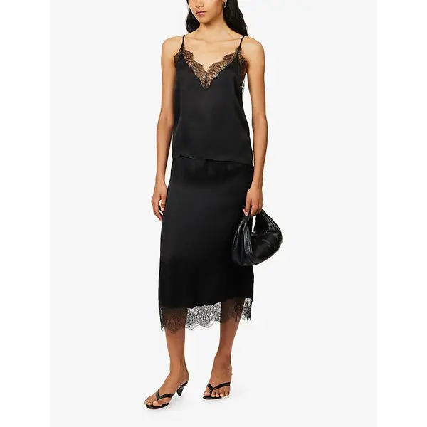 ANINE BING Shelby Lace-trim Silk-blend Midi Skirt