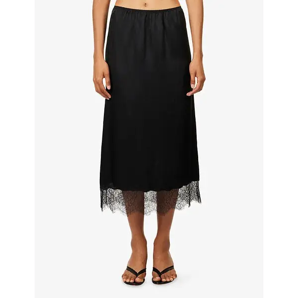 ANINE BING Shelby Lace-trim Silk-blend Midi Skirt