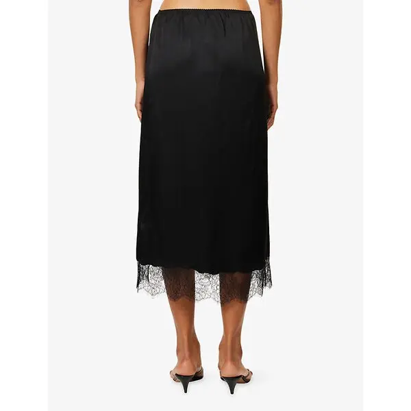 ANINE BING Shelby Lace-trim Silk-blend Midi Skirt