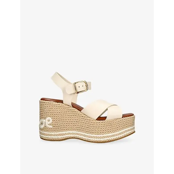 Chloé Leather Crossover Wedge Sandals - White/comb