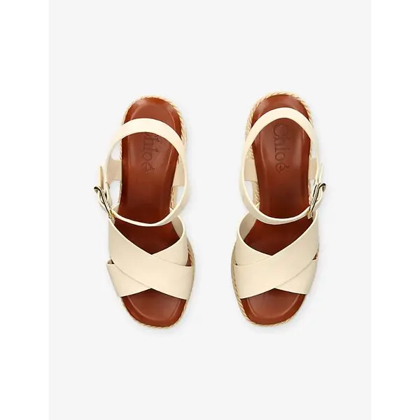 Chloé Leather Crossover Wedge Sandals - White/comb