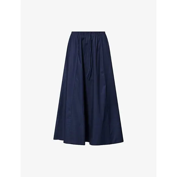 REFORMATION A-line Cotton Midi Skirt - Midnight