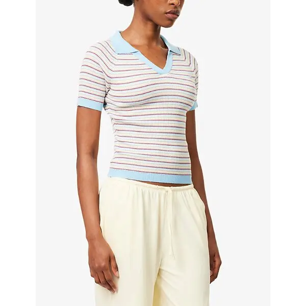 ADANOLA Stripe Knit Polo Top