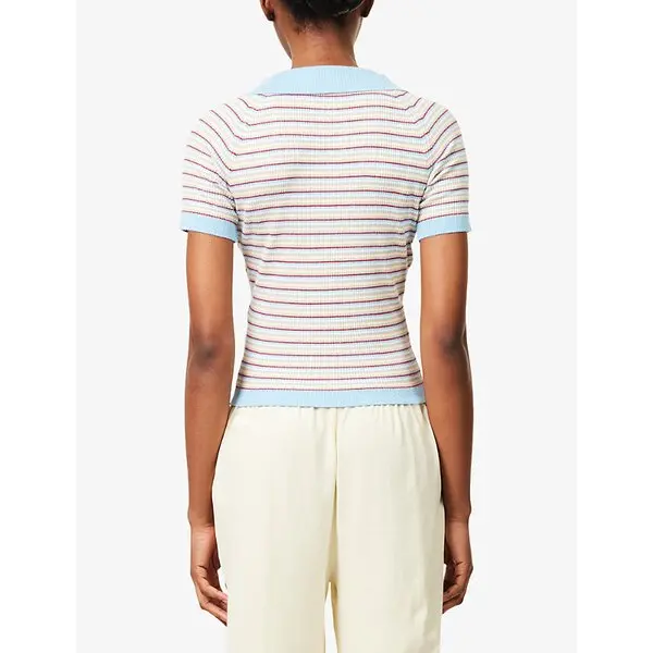 ADANOLA Stripe Knit Polo Top