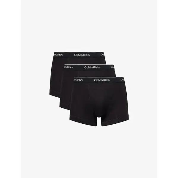 Calvin Klein Branded-waistband Pack Of Three Cotton Trunks - Black