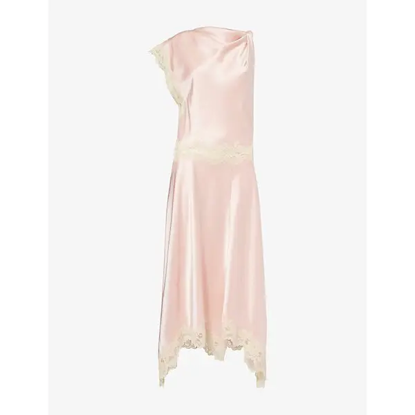DE LA VALI Adriana Asymmetric Satin Midi Dress - Pink