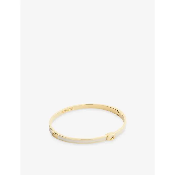 COACH Thin Enamel Signature Hinged Gold-plated Brass Bangle - White/gold