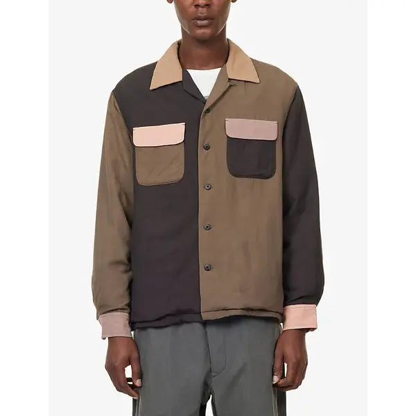 Visvim Colour-blocked Down-filled Linen And Wool-blend Jacket