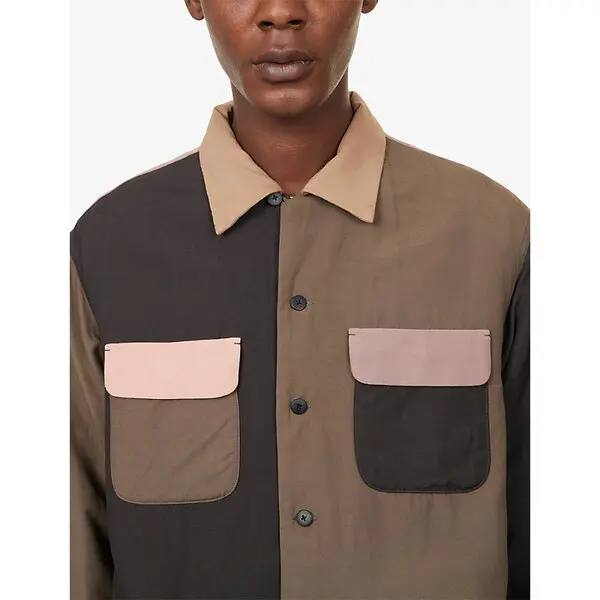 Visvim Colour-blocked Down-filled Linen And Wool-blend Jacket
