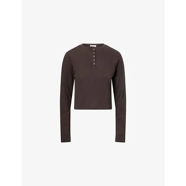 ADANOLA Slub Long-sleeve Button-up Cotton Top