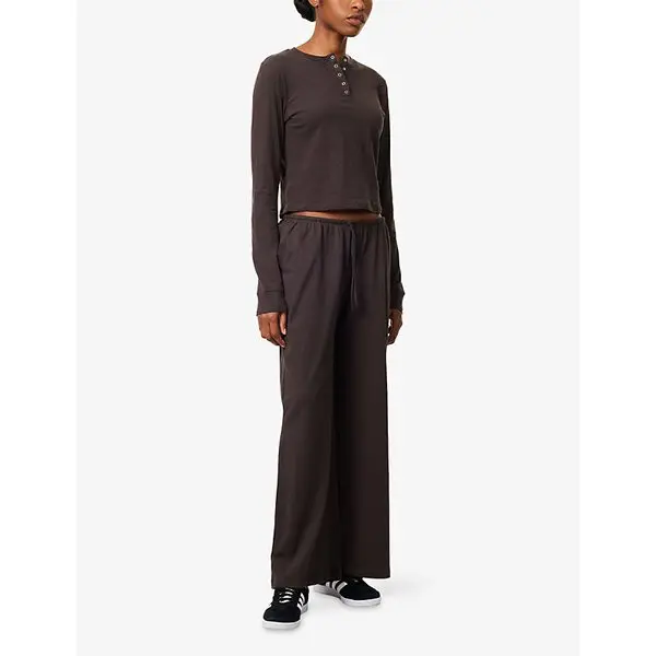 ADANOLA Slub Long-sleeve Button-up Cotton Top