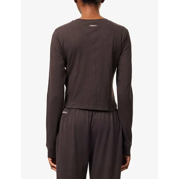 ADANOLA Slub Long-sleeve Button-up Cotton Top