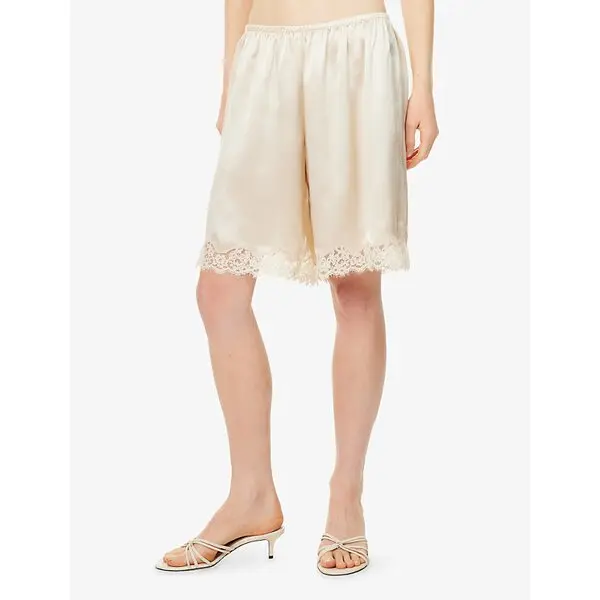 REFORMATION Clara Lace-trim Silk Bermuda Shorts