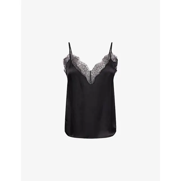 ANINE BING Mael Lace-trim Silk-blend Camisole Top - Black