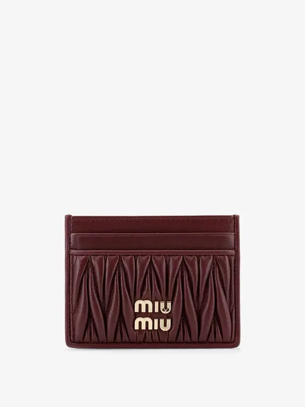 Miu Miu Matelasse Leather Card Holder With Metal Lettering Logo - Multicolor