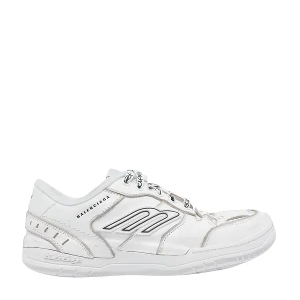 Balenciaga Hamptons Distressed Leather Sneakers - White