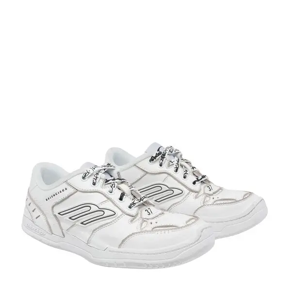 Balenciaga Hamptons Distressed Leather Sneakers - White