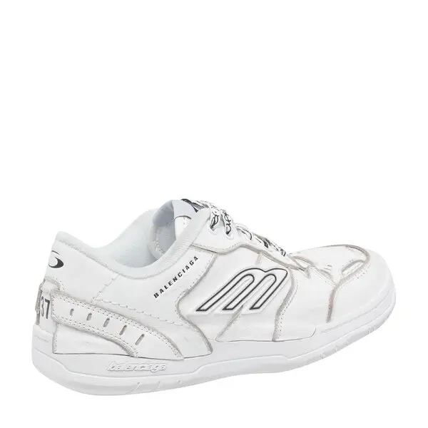 Balenciaga Hamptons Distressed Leather Sneakers - White