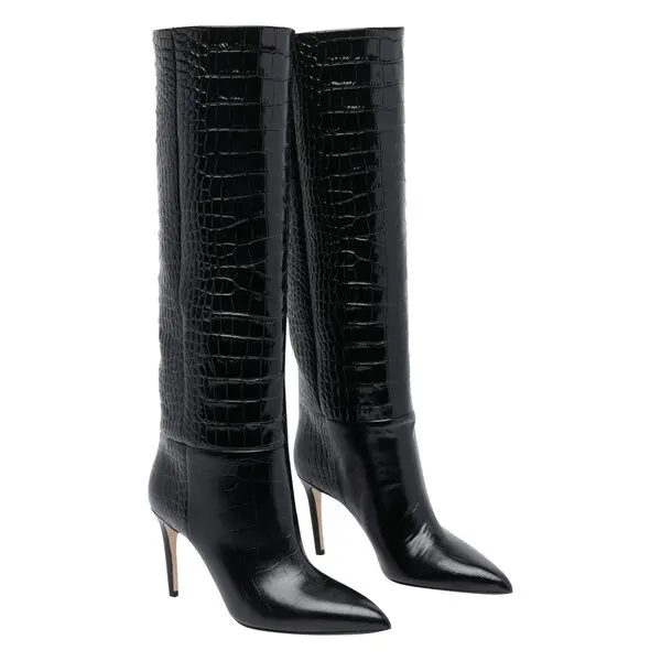 Paris Texas Knee-high Stiletto Boots In Crocodile-effect Patent Leather
