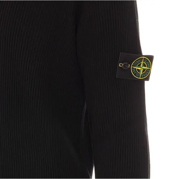 Stone Island Logo Detail Long Sleeve Crew Neck Sweater - Black