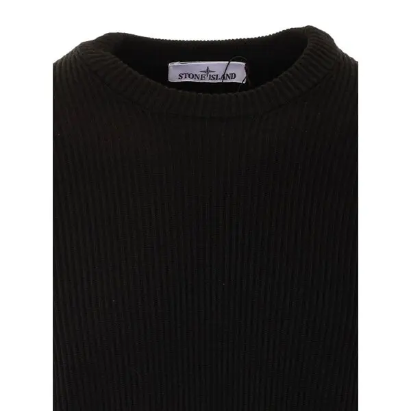 Stone Island Logo Detail Long Sleeve Crew Neck Sweater - Black