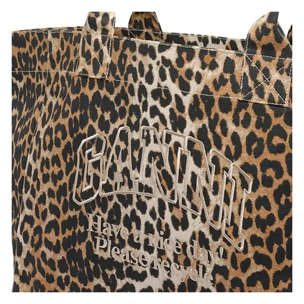 GANNI Xxl Leopard Print Embroidered Logo Tote Bag - Brown