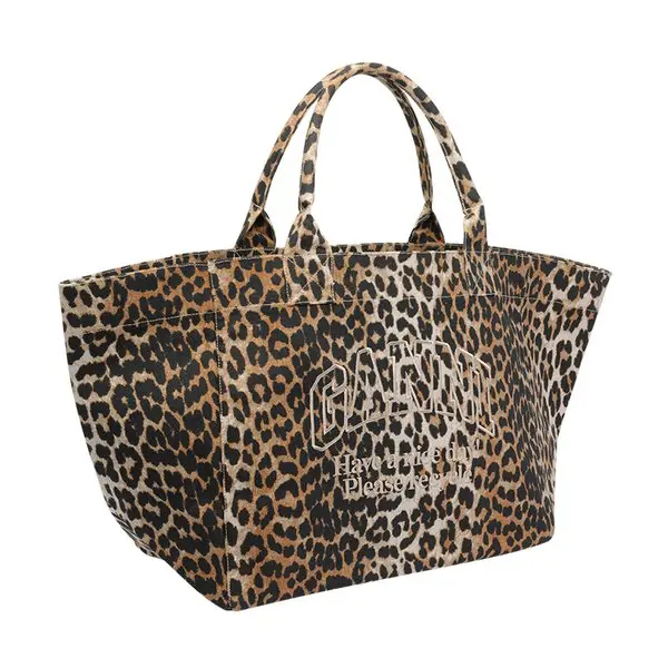 GANNI Xxl Leopard Print Embroidered Logo Tote Bag - Brown