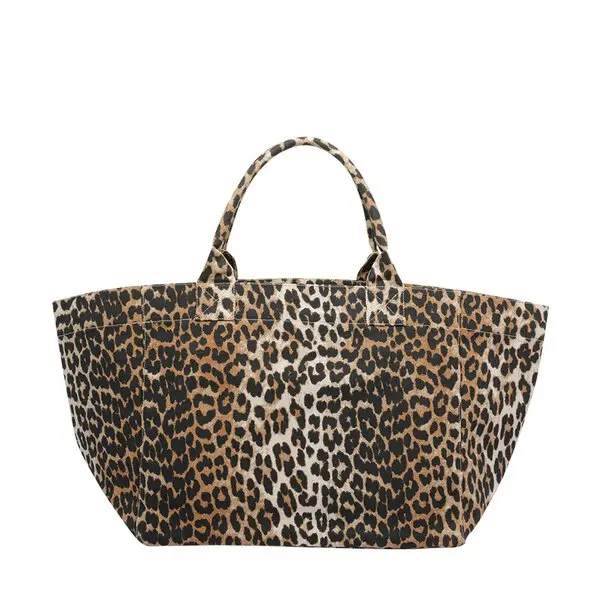 GANNI Xxl Leopard Print Embroidered Logo Tote Bag - Brown