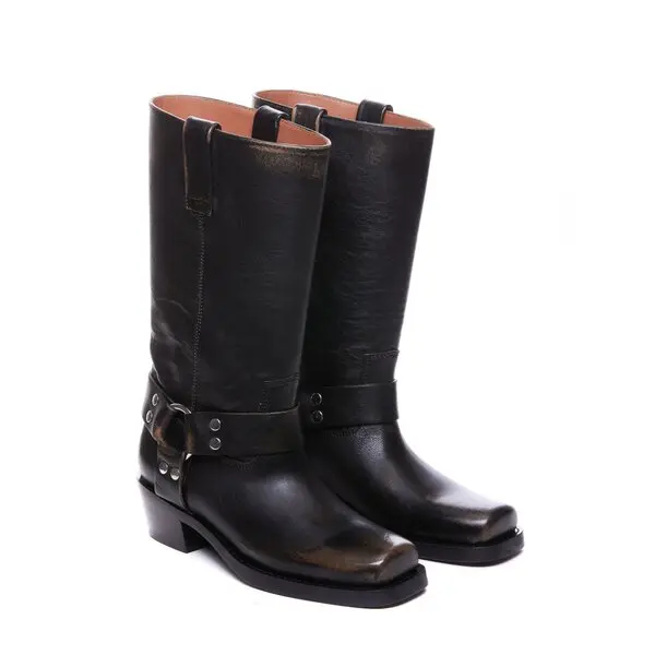 Paris Texas Roxy Knee-high Leather Boots With Buckle Detail - Black