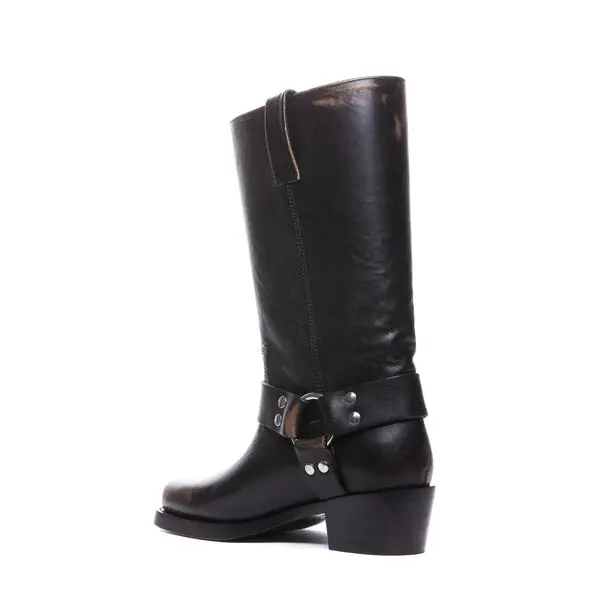 Paris Texas Roxy Knee-high Leather Boots With Buckle Detail - Black