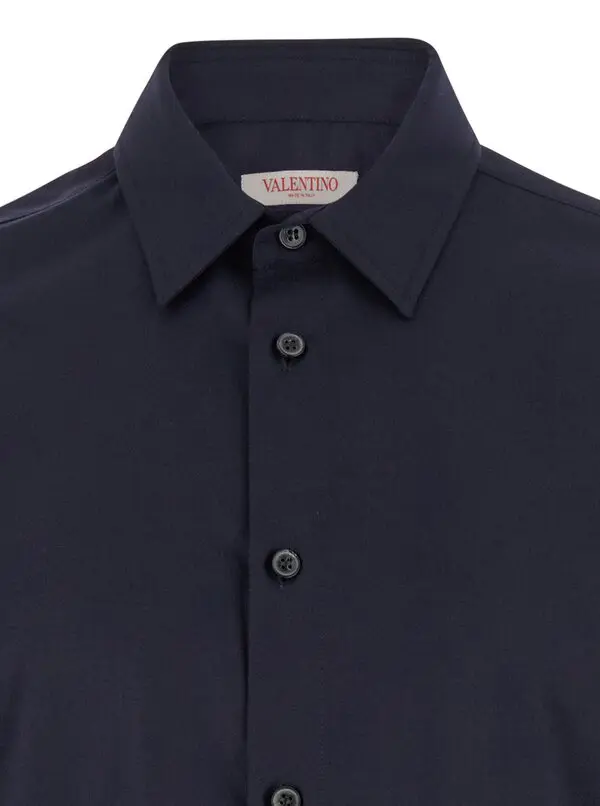 Valentino Garavani Blue Shirt With Classic Collar In Wool Blend