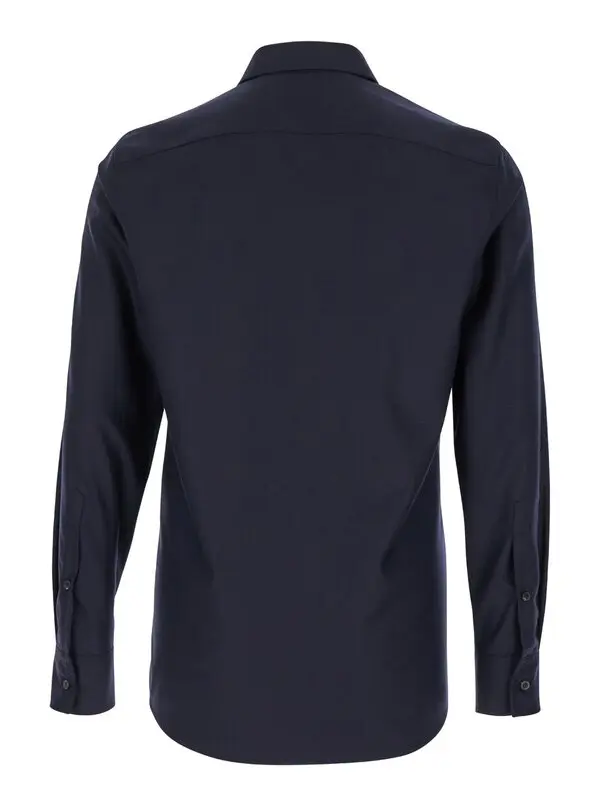 Valentino Garavani Blue Shirt With Classic Collar In Wool Blend