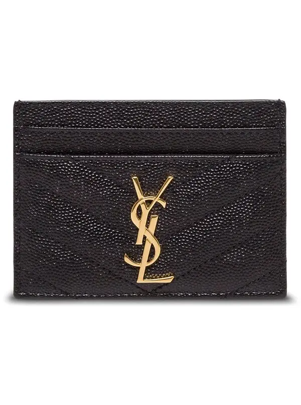 Saint Laurent Black Quilted Leather Card Holder With Logo - Multicolor