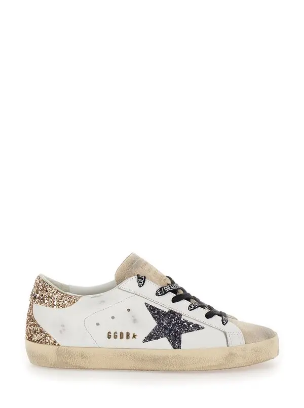 GOLDEN GOOSE Superstar Low Top Sneakers With Glitter And Distressed Effect - White