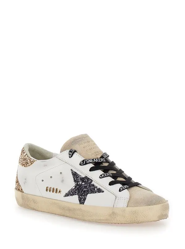 GOLDEN GOOSE Superstar Low Top Sneakers With Glitter And Distressed Effect