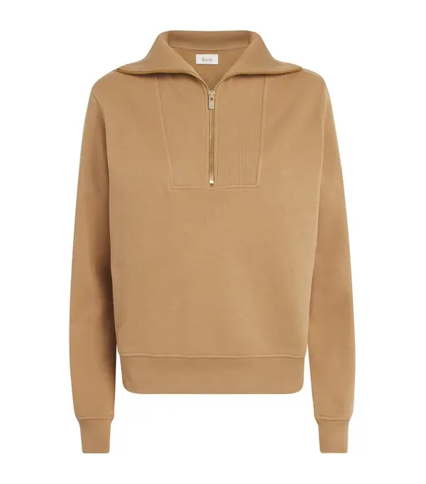 Harrods Cotton Zip-up Funnel Neck Sweater - Brown