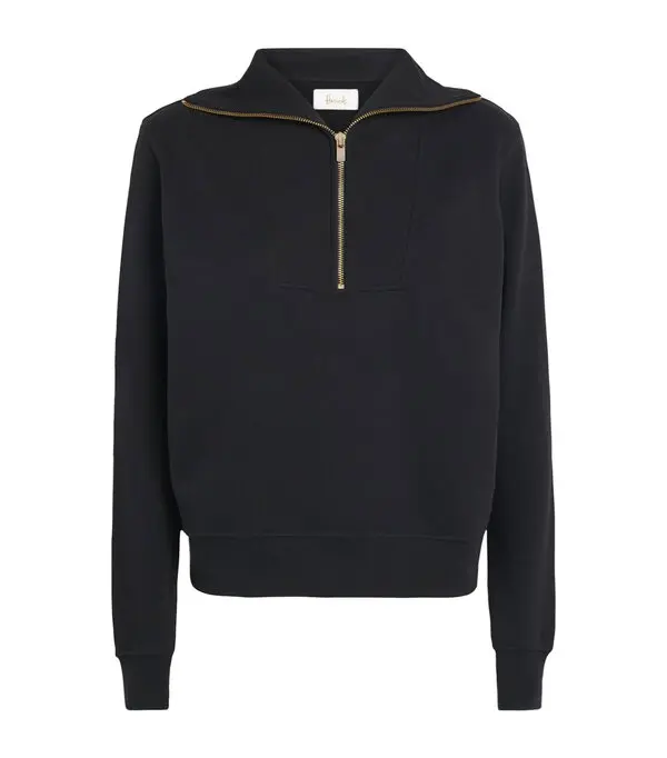 Harrods Cotton Zip-up Funnel Neck Sweater - Black