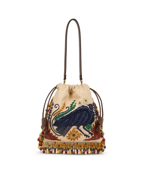 Etro X Tabby Booth Kalispera Raffia Bag With Embroidery And Beads - Cream