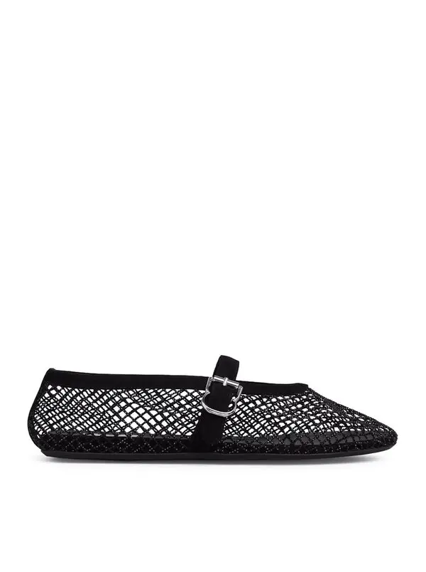 Alaïa Flat Mesh Ballerinas With Rhinestones And Buckle Strap