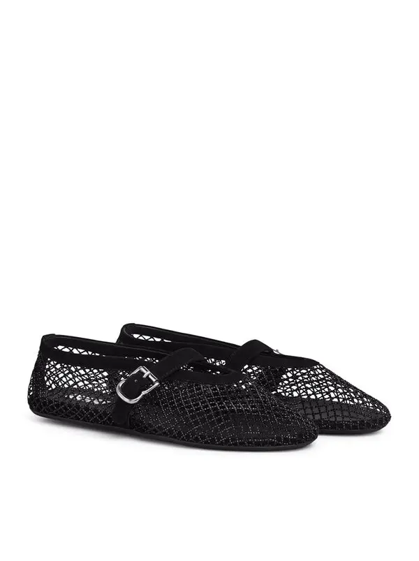 Alaïa Flat Mesh Ballerinas With Rhinestones And Buckle Strap