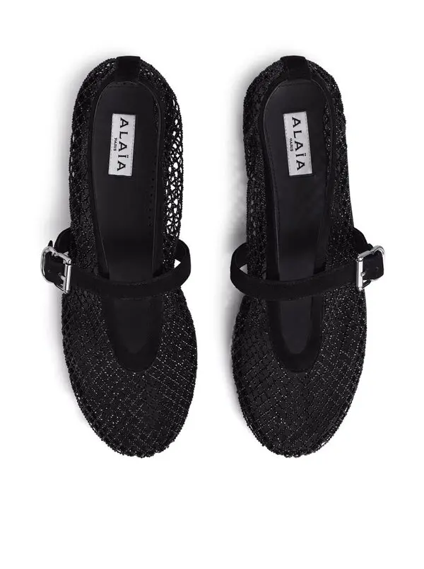 Alaïa Flat Mesh Ballerinas With Rhinestones And Buckle Strap