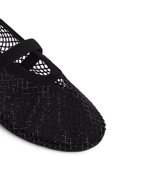 Alaïa Flat Mesh Ballerinas With Rhinestones And Buckle Strap